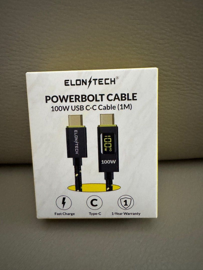 BNIB Elon X Tech Powerbolt 100W USB-C to USB-C Cable (1M) with display ...