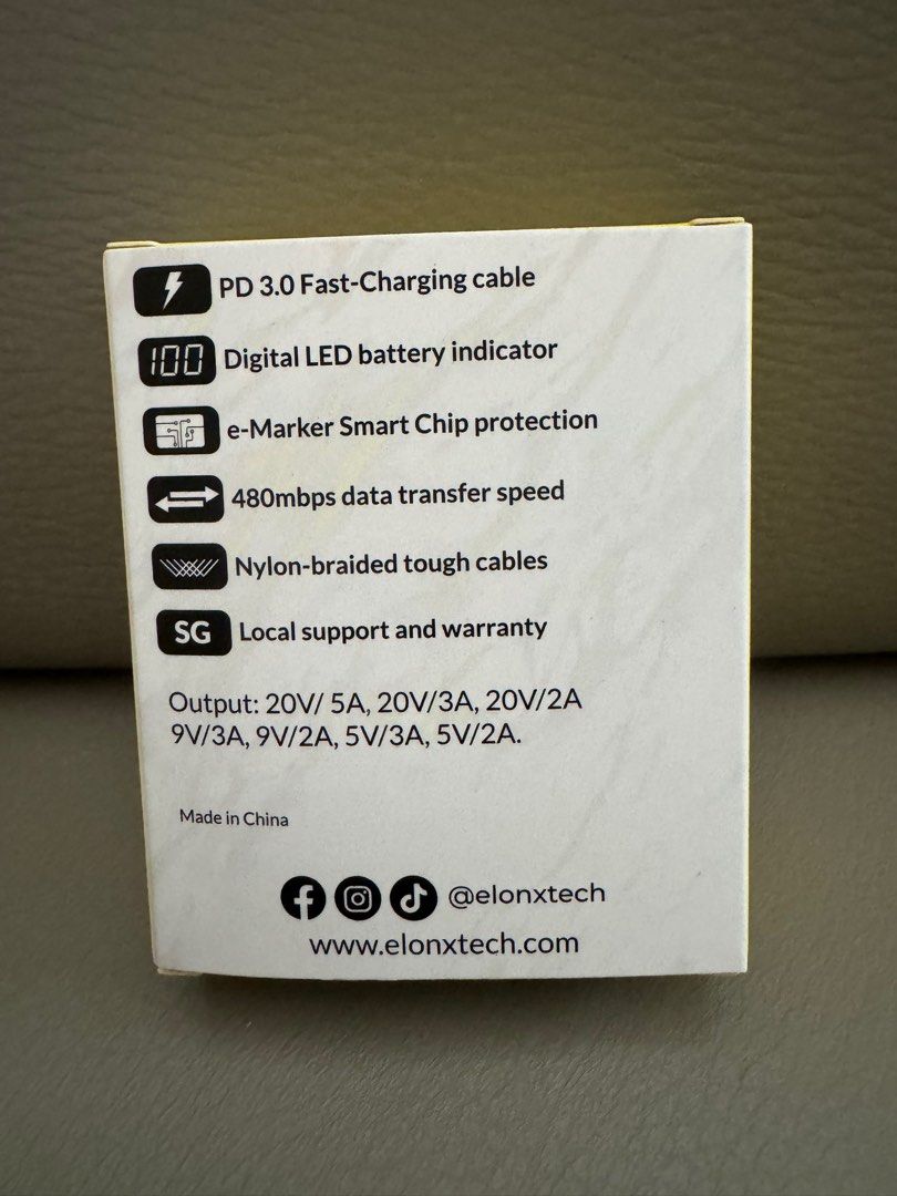 BNIB Elon X Tech Powerbolt 100W USB-C to USB-C Cable (1M) with display ...