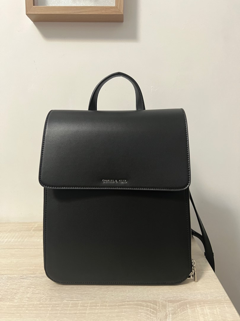 Charles and Keith front flap structured backpack, Women's Fashion, Bags ...