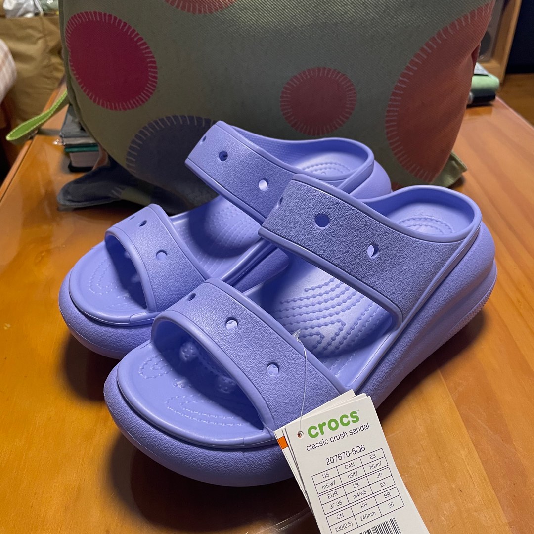 CROCS CLASSIC CRUSH SANDALS - MOON JELLY US W7, Women's Fashion ...