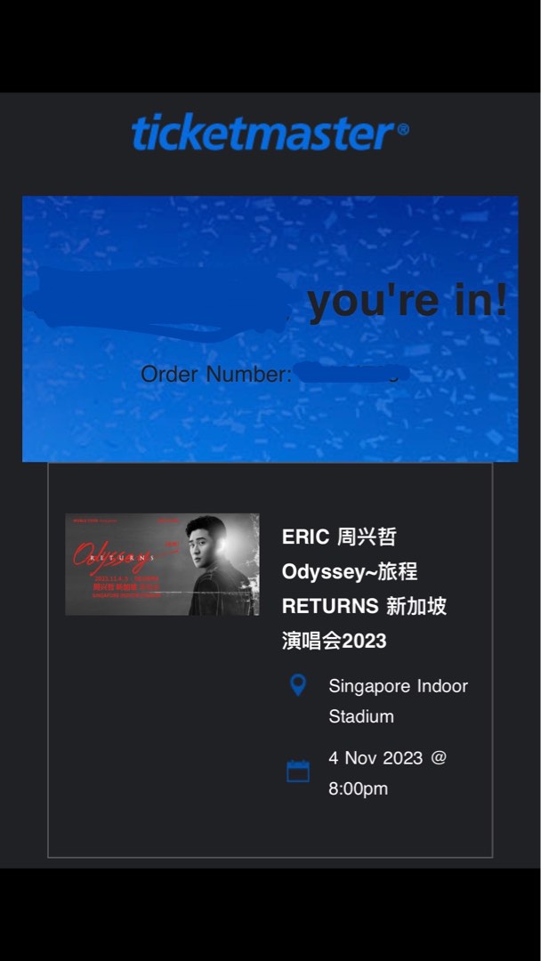 ERIC CHOU Odyssey~ Returns Singapore Concert 2023 Tickets, Tickets ...