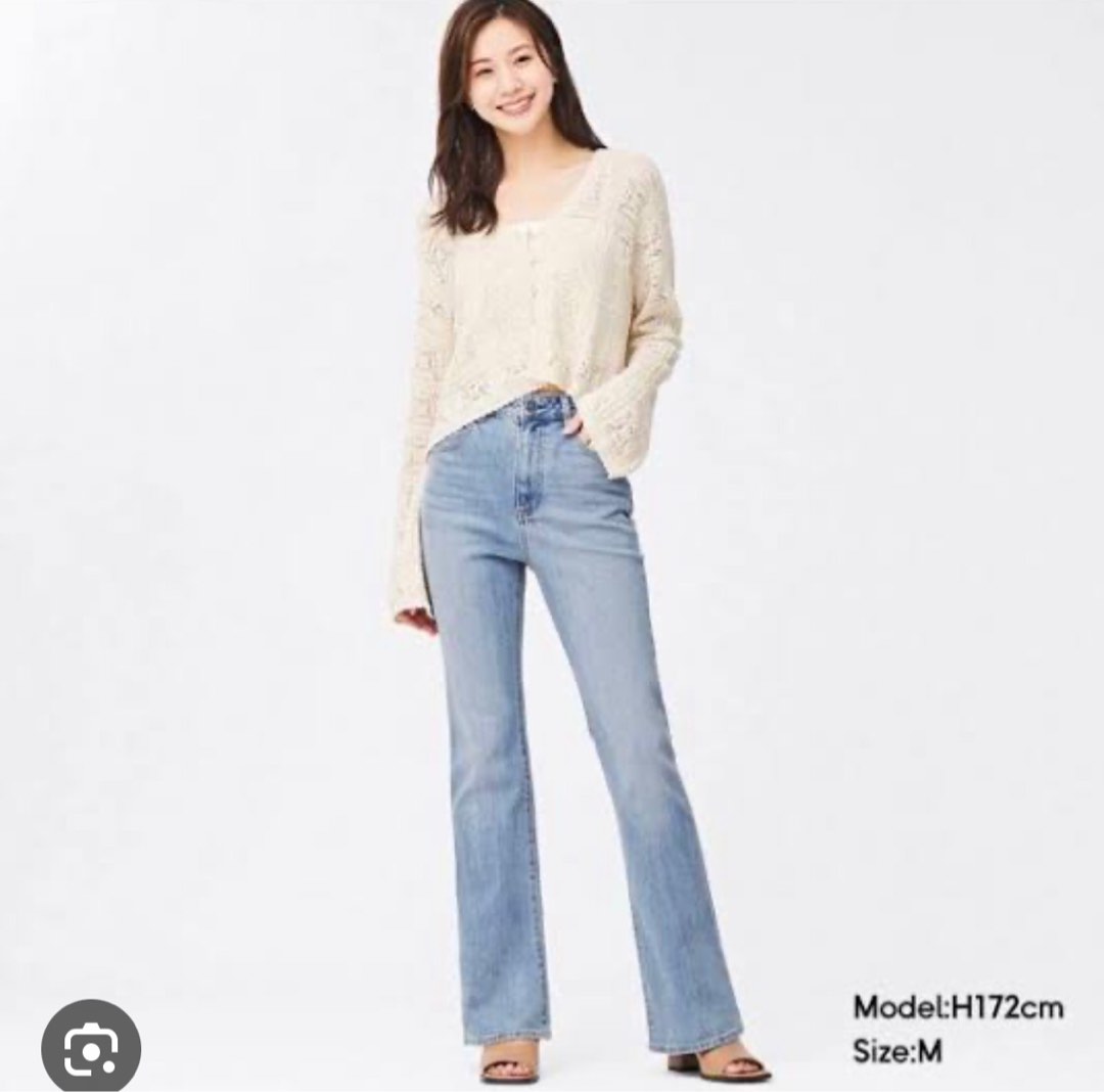 GU by Uniqlo Highwaist Flare Jeans - Light Denim, Women's Fashion ...