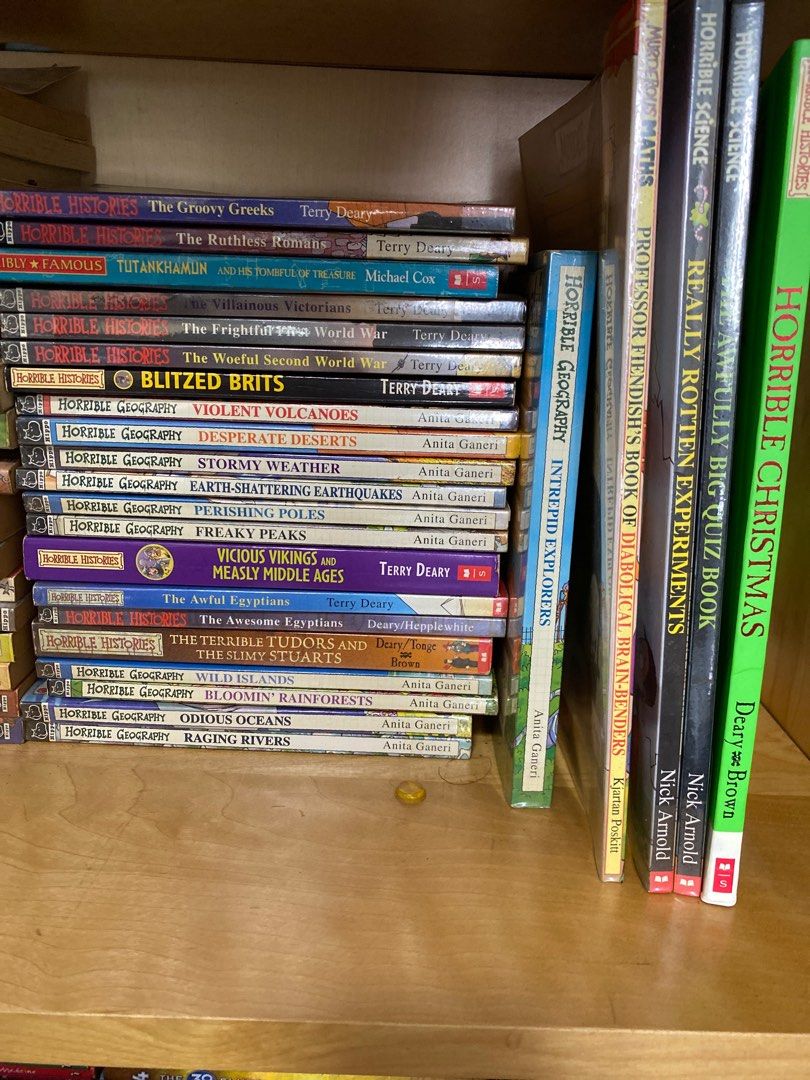 60-70 books: Horrible Science, Math. Geography, History etc, Hobbies ...