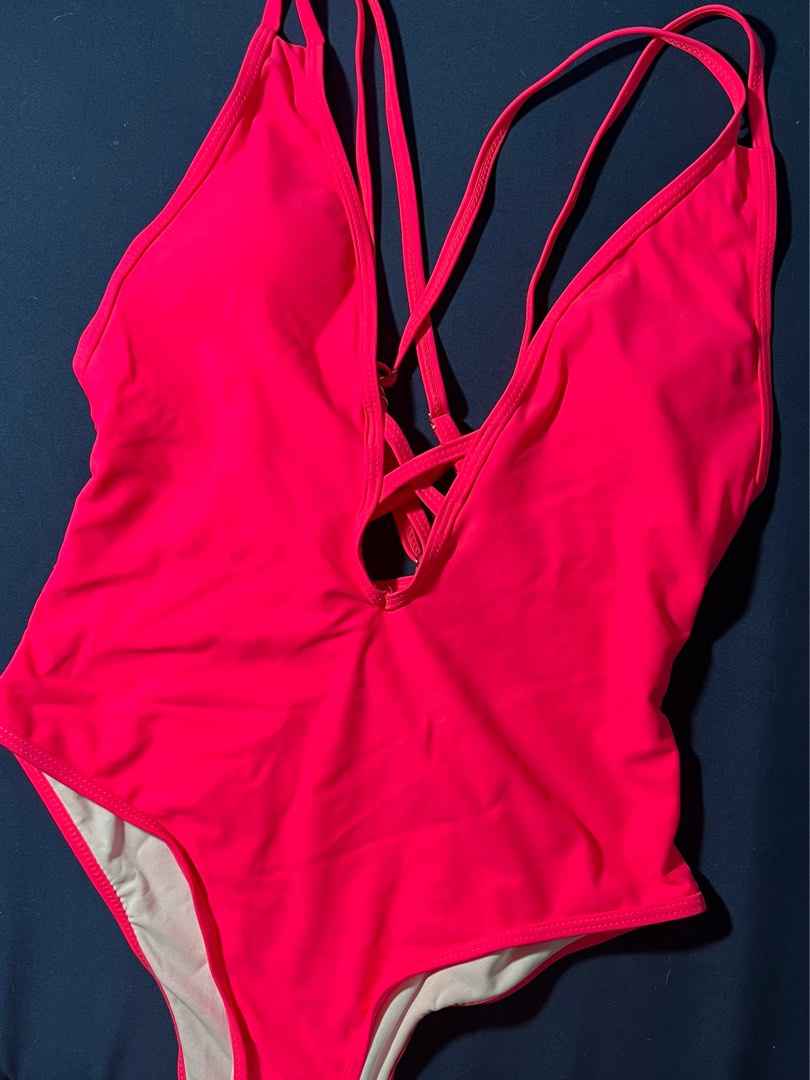 Hot Pink One Piece Swimsuit Padded, Women's Fashion, Swimwear, Bikinis ...