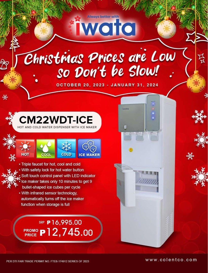 IWATA WATER DISPENSER CHRISTMAS PROMO, TV & Home Appliances, Kitchen ...