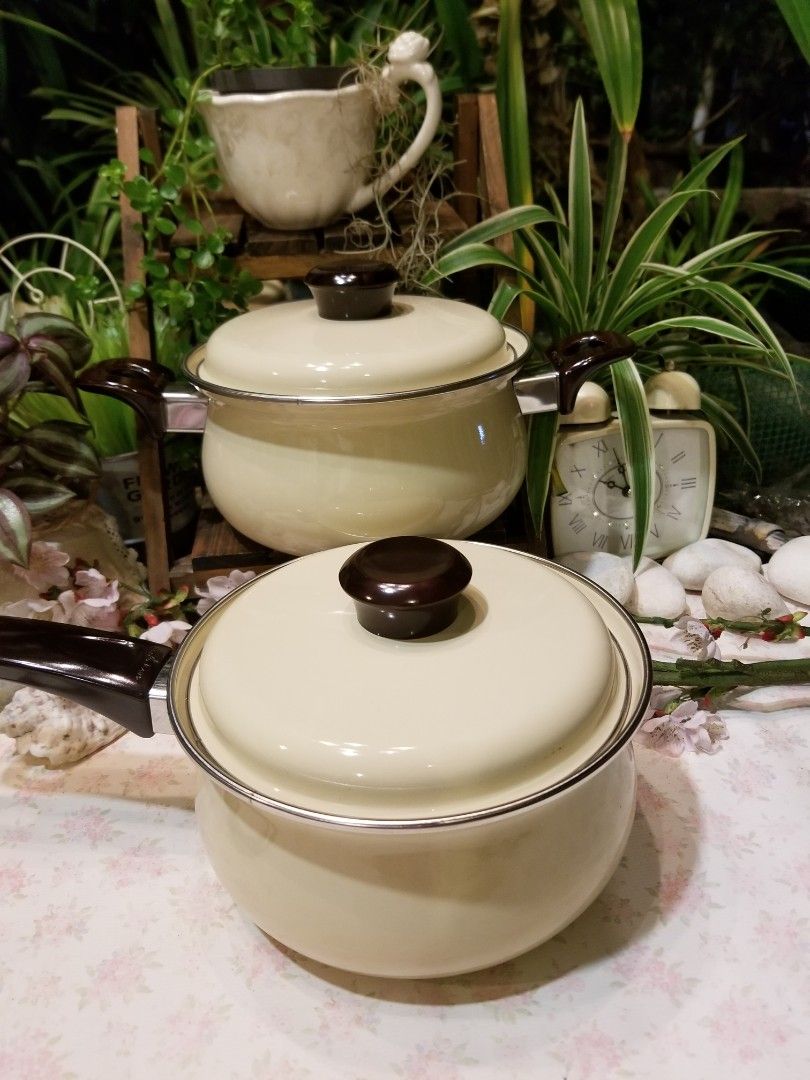 Japan Vintage Sanko ware yellow Enamel cooking pot x 2, Furniture ...