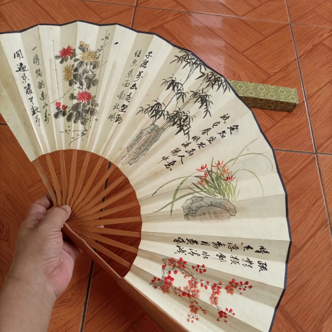 Kipas lukis kertas bambu - 62cm bentang, Antik, Lainnya di Carousell