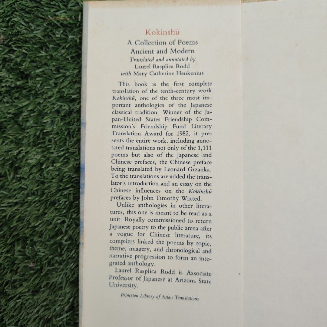 kokinshu: a collection of poems translated by Laurel rodd, Hobbies ...