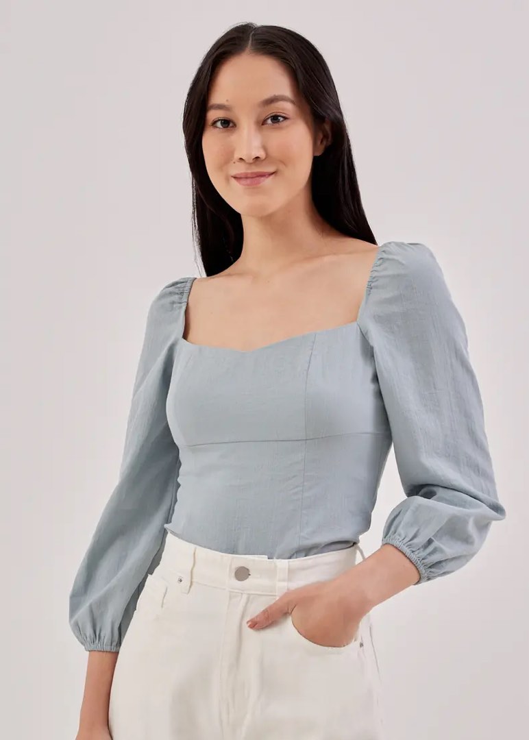 Love Bonito Corey Bustier Top in Dusty Blue, Women's Fashion, Tops, Blouses on Carousell