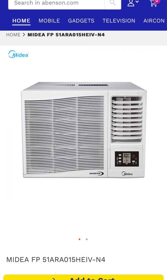 Midea Inverter window type 1.5HP, TV & Home Appliances, Air ...