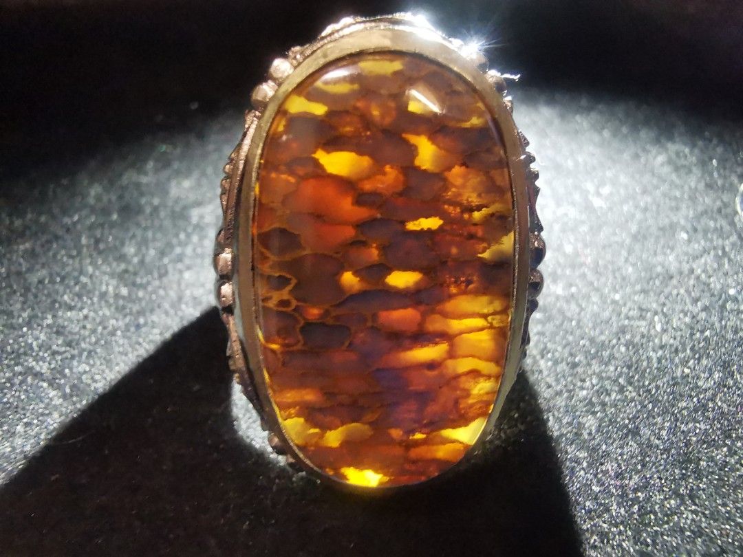 Natural Batu Sisik Ular (Snakeskin Agate) Ring, Women's Fashion ...