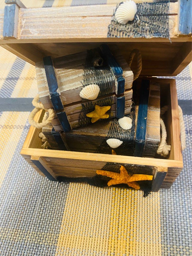 Ocean theme wooden boxes - 3 sizes in 1, 男裝, 手錶及配件, 飾物架、飾物盒、飾物收納盒 ...