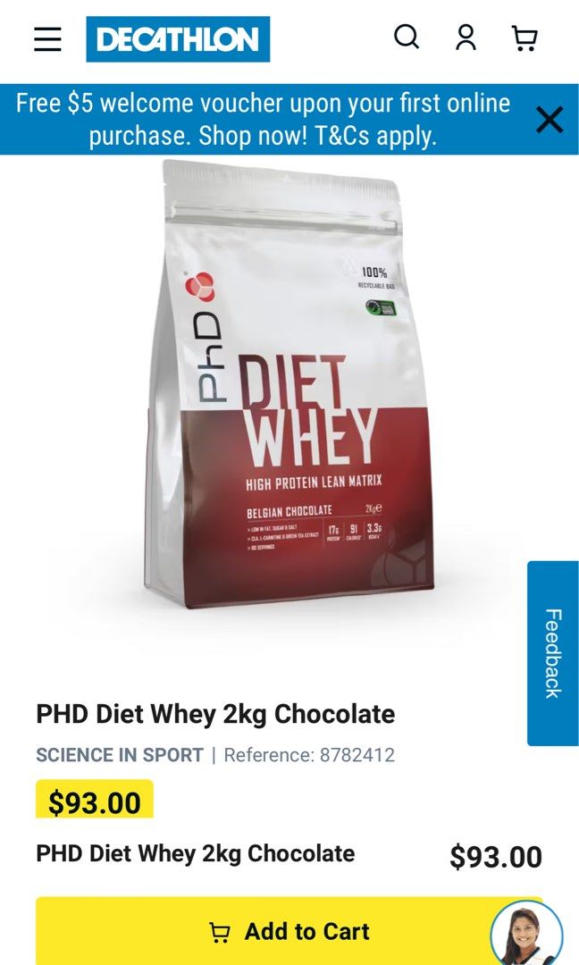 PHD Diet Whey 2kg Chocolate Protein Powder, Health & Nutrition, Health ...