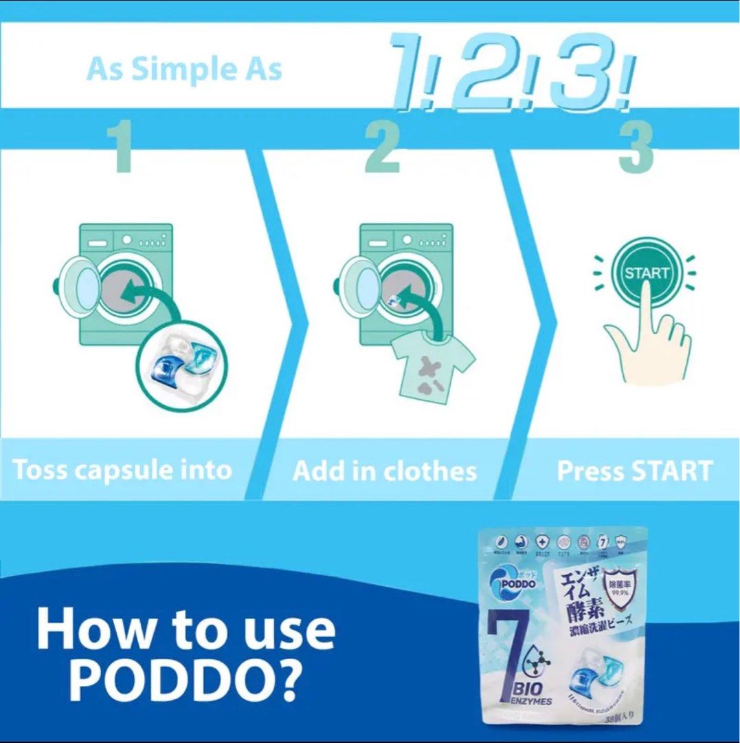 Poddo Extra Power 7 Active Functions Bio Enzyme Laundry Capsules Pack ...