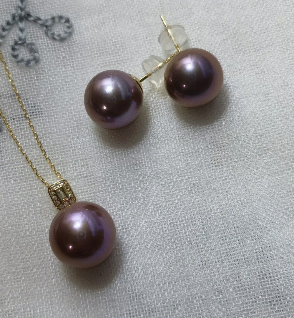 Purple Edison pearl with diamond jewellery set, Women's Fashion ...