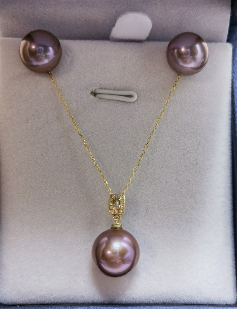 Purple Edison pearl with diamond jewellery set, Women's Fashion ...