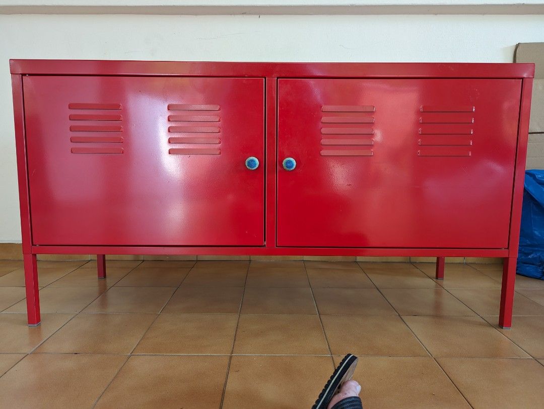 Red metal cabinet, useable as TV console, Furniture & Home Living ...