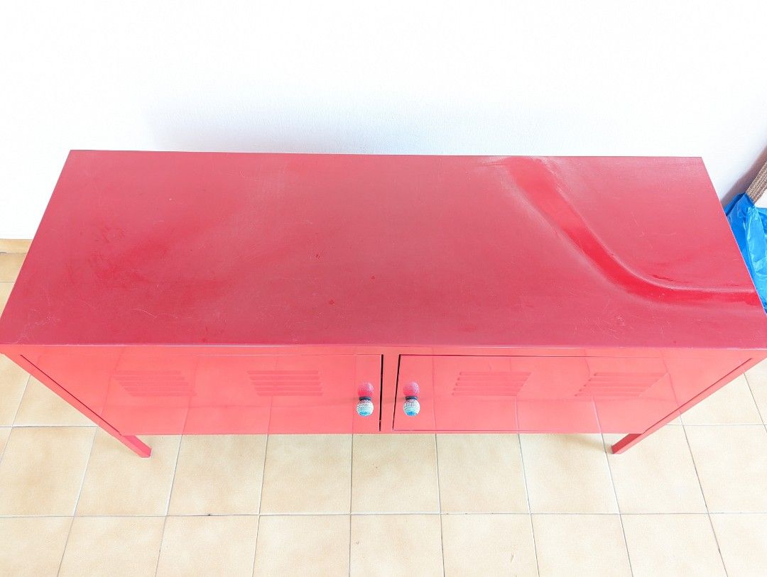 Red metal cabinet, useable as TV console, Furniture & Home Living ...