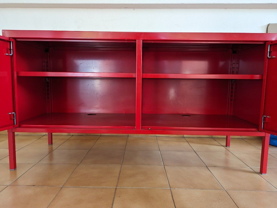 Red metal cabinet, useable as TV console, Furniture & Home Living ...