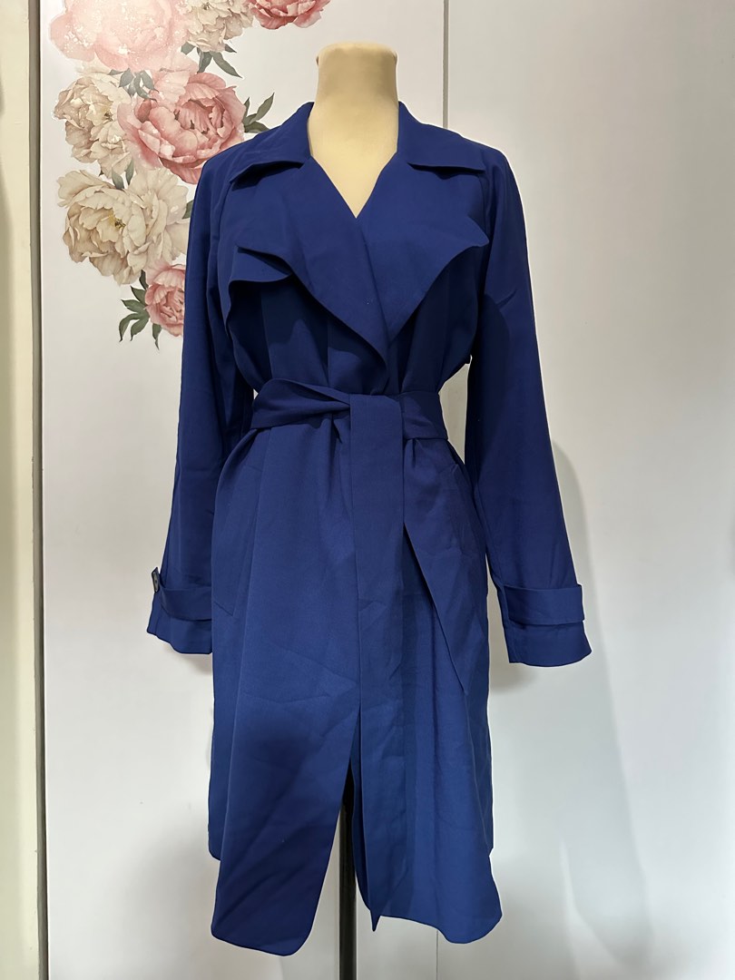 Royal Blue Trench Coat, Women's Fashion, Coats, Jackets and Outerwear ...