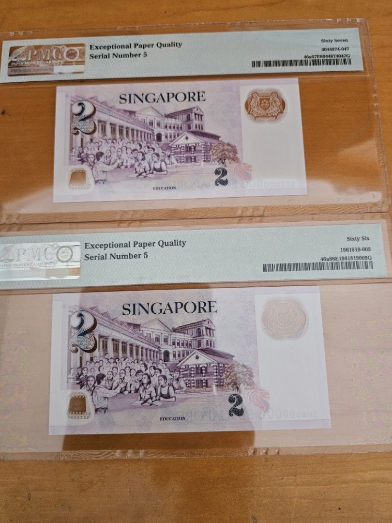 Singapore Portrait notes $2 S/N 5 PMG66 & 67, Hobbies & Toys ...