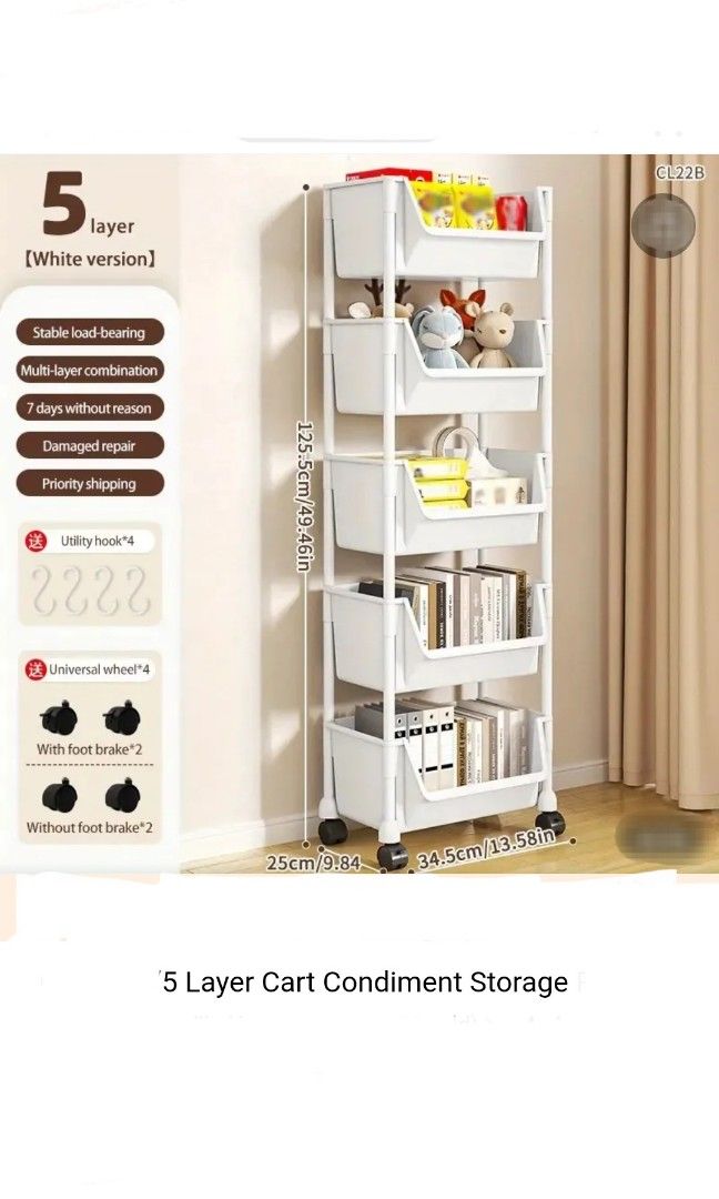 Storage Rack & wheels 5 Tier, Furniture & Home Living, Furniture ...