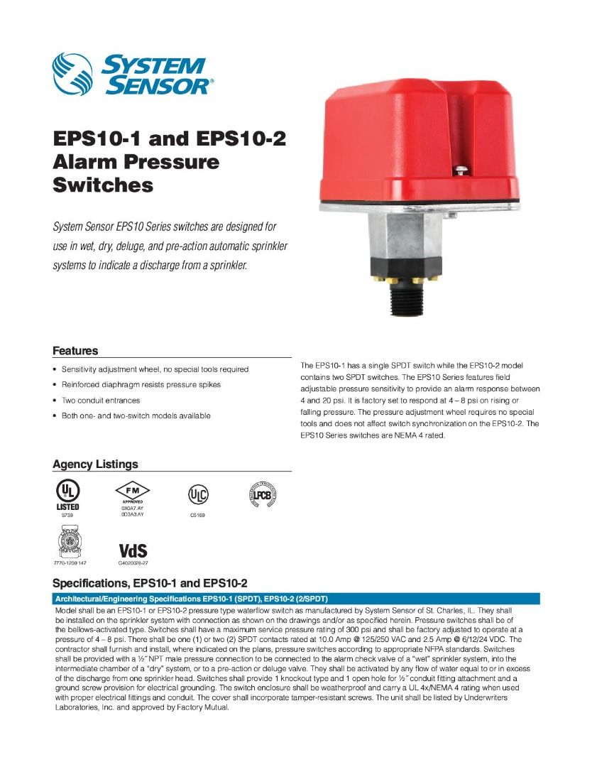 SYSTEM SENSOR PRESSURE SWITCH EPS-01, Commercial & Industrial ...