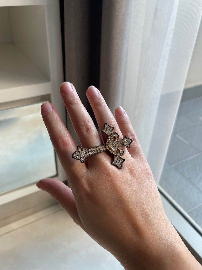 Vintage Y2K Diamonds Cross Salib Ring Rings Cincin Korea, Fesyen Wanita ...