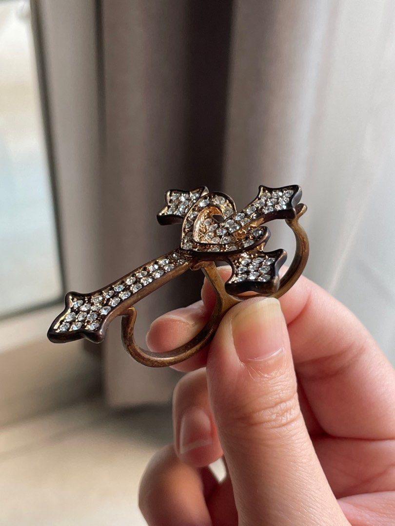 Vintage Y2K Diamonds Cross Salib Ring Rings Cincin Korea, Fesyen Wanita ...
