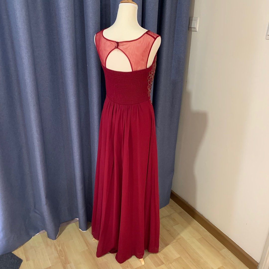 Wine Red Dinner Gown, Women's Fashion, Dresses & Sets, Evening Dresses ...