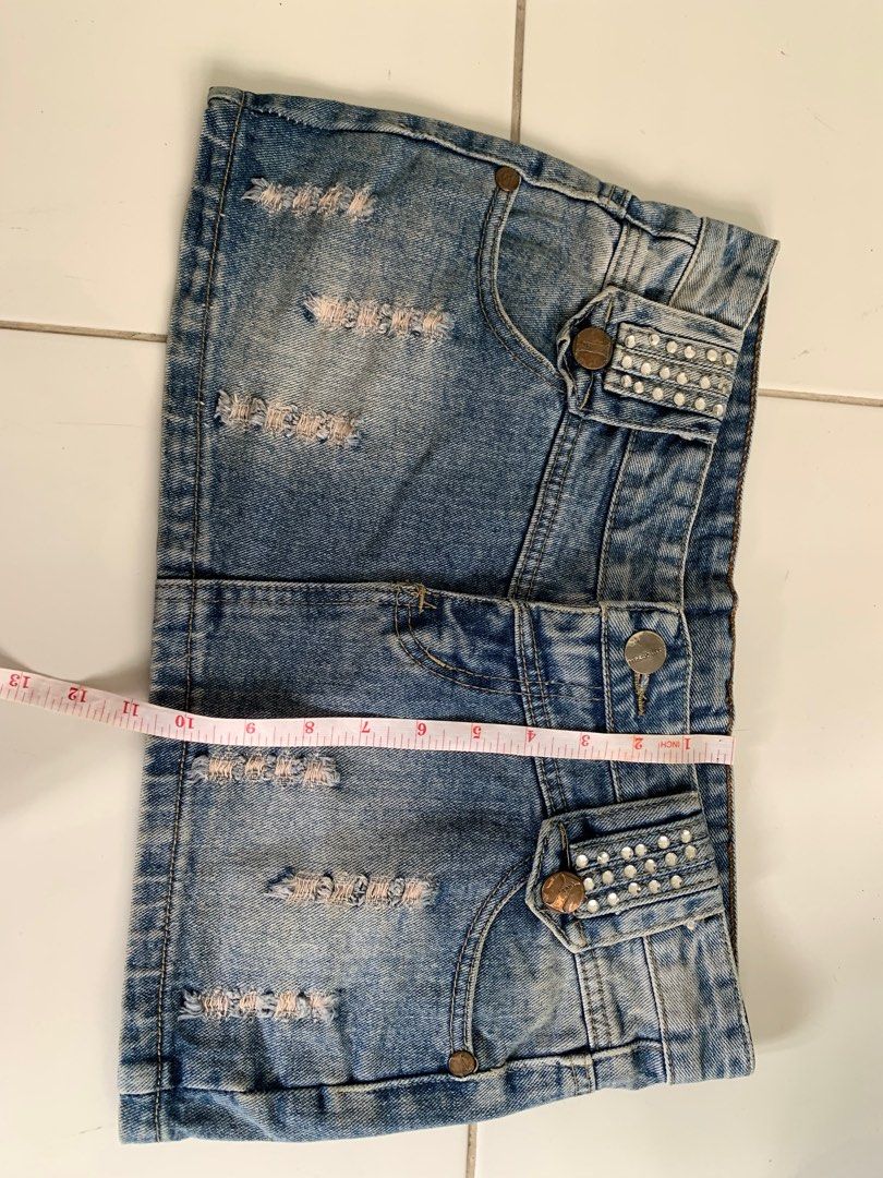 y2k low waist cyber rhinestones mini micro denim skirt, Women's Fashion ...