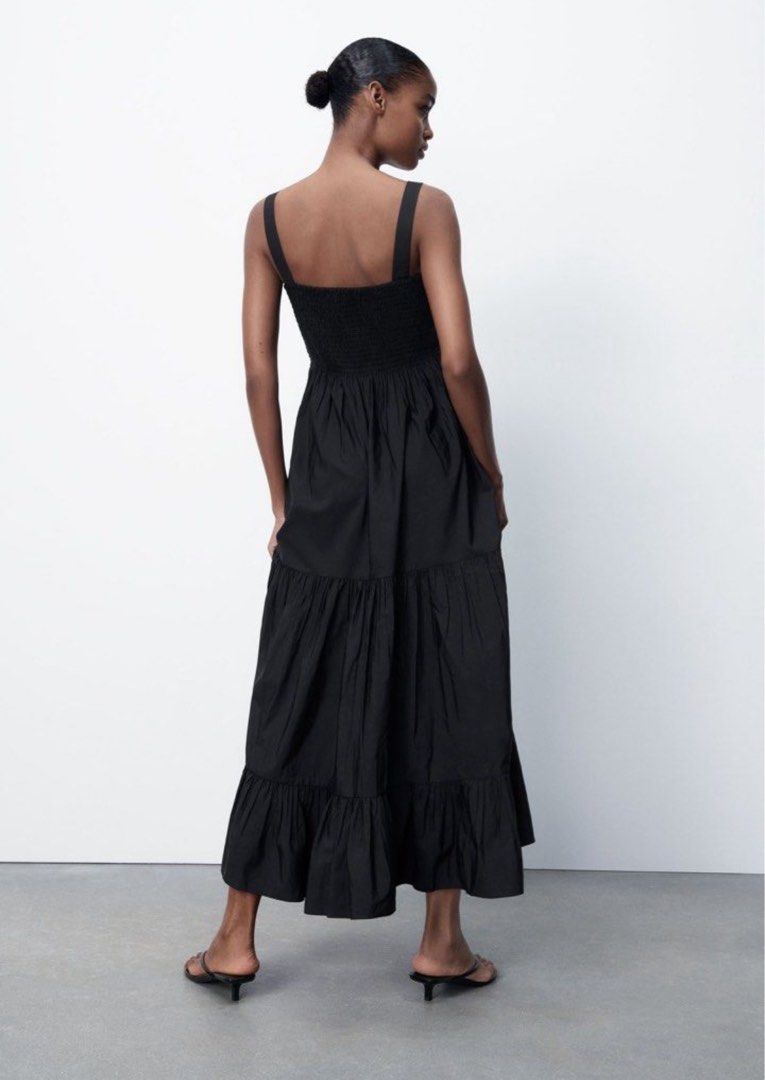 Zara Poplin Midi Dress (Black), Women's Fashion, Dresses & Sets ...