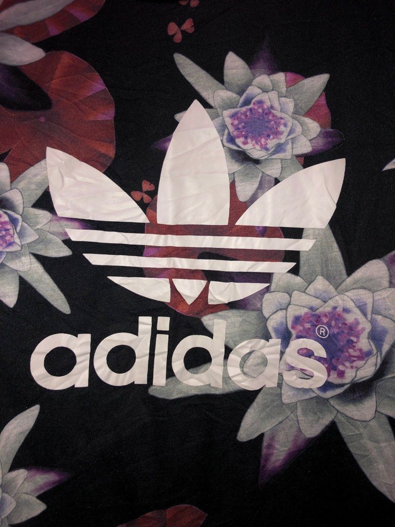 Adidas lotus print shirt medium 20x26 as new, Women's Fashion, Tops ...