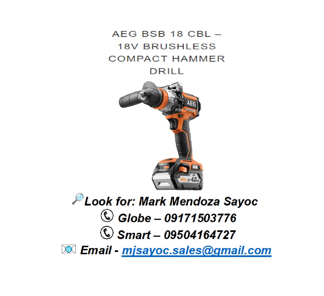 AEG BSB 18 CBL – 18V BRUSHLESS COMPACT HAMMER DRILL, Commercial & Industrial, Construction Tools ...