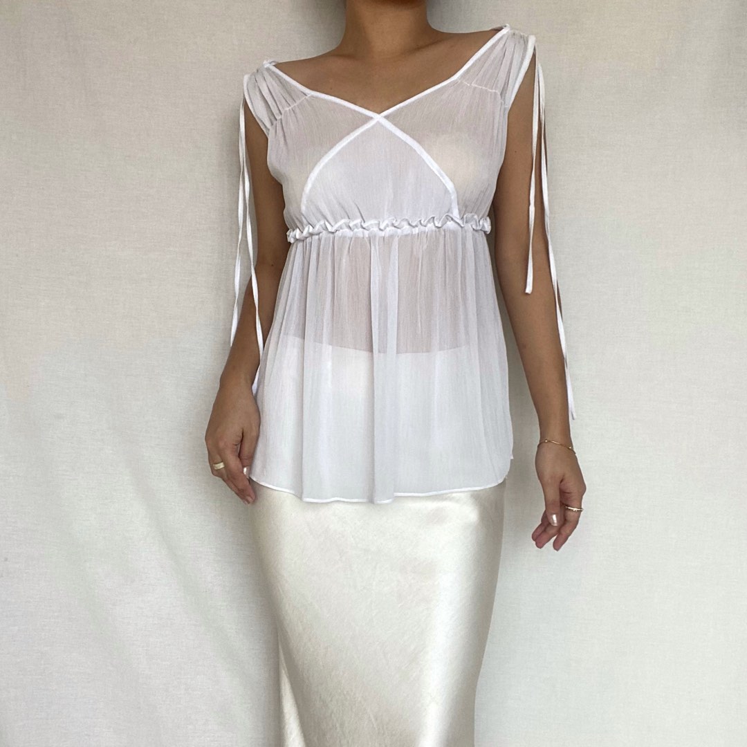 angelic white sheer top, Women's Fashion, Tops, Blouses on Carousell
