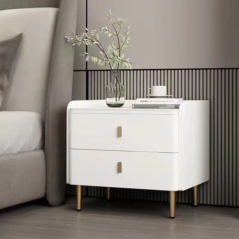 Bedside Table Sintered stone TOP Solid wood drawer with slide track ...