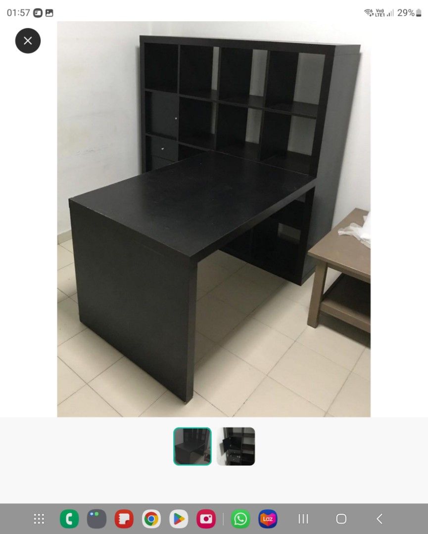 Black Ikea kallax with desk modular set up, Furniture & Home Living ...