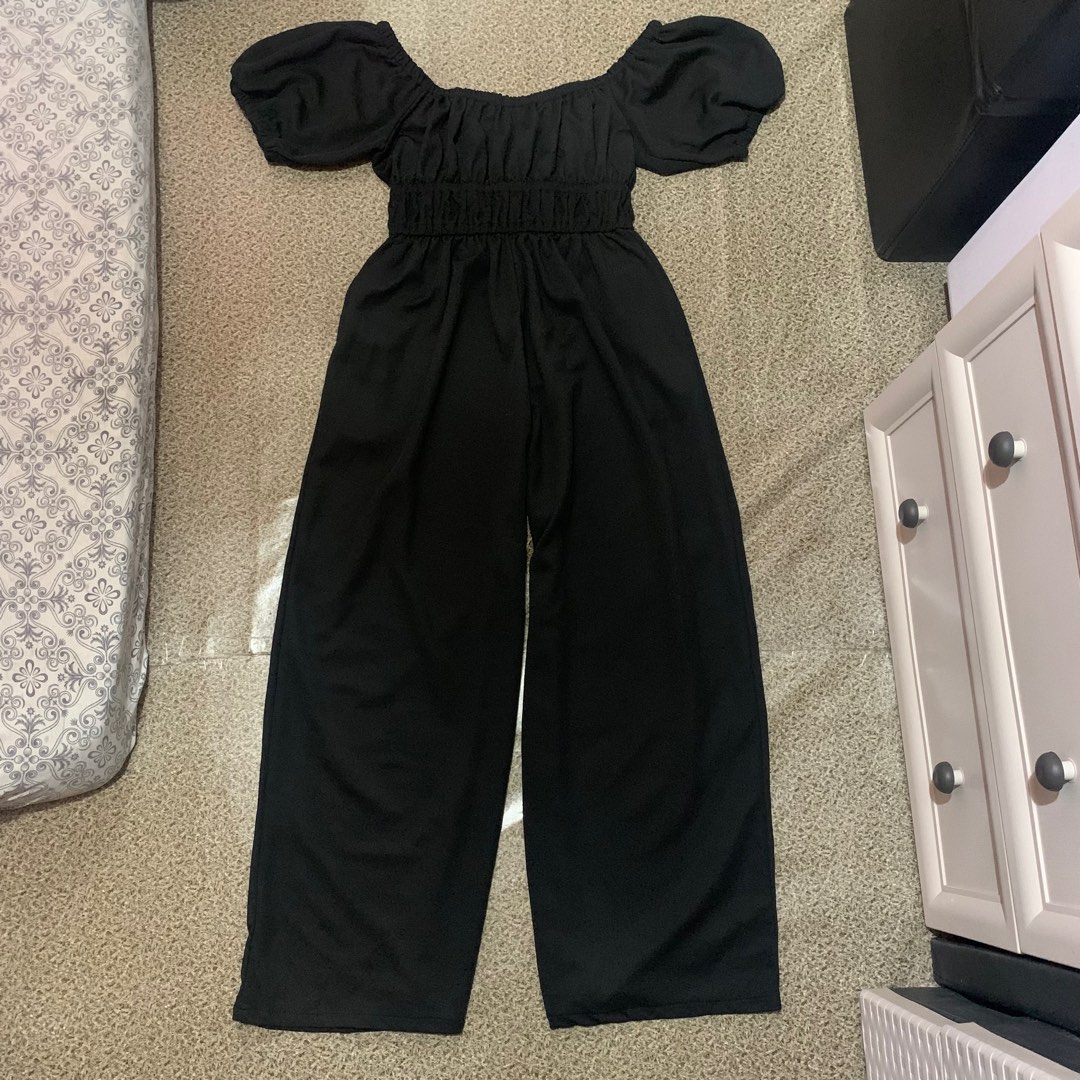 Black Puff sleeve Wide leg Jump suit, Women's Fashion, Dresses & Sets ...