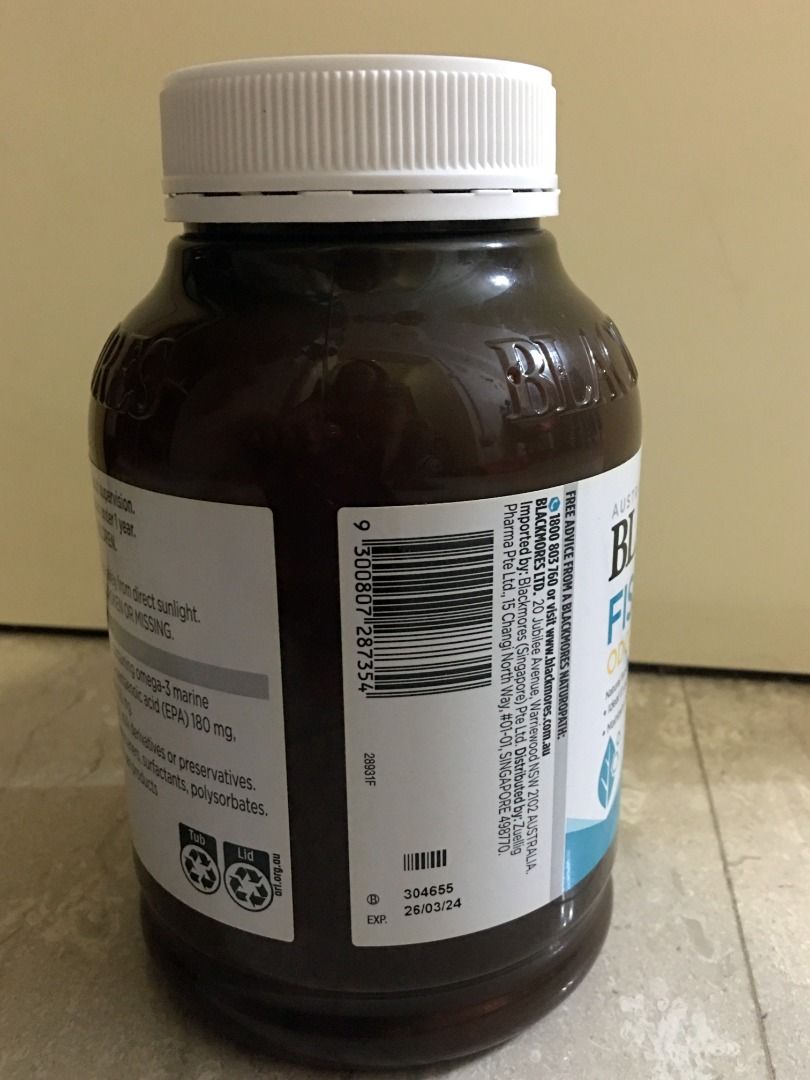 BLACKMORES Fish Oil 1000mg Omega 3 ODOURLESS, Health & Nutrition ...