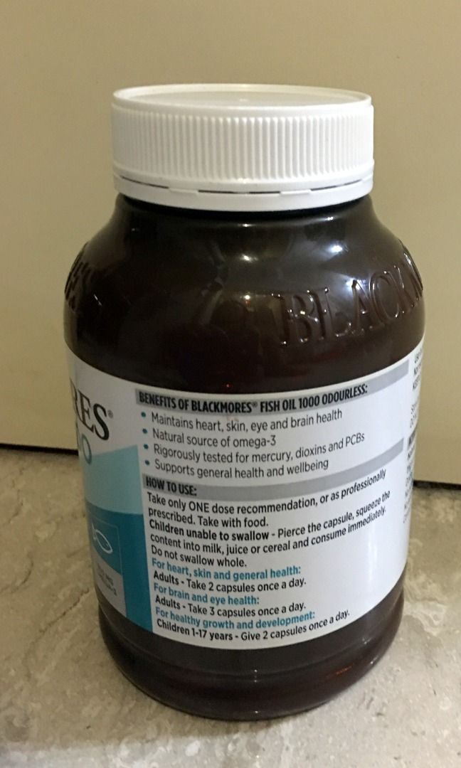 BLACKMORES Fish Oil 1000mg Omega 3 ODOURLESS, Health & Nutrition ...