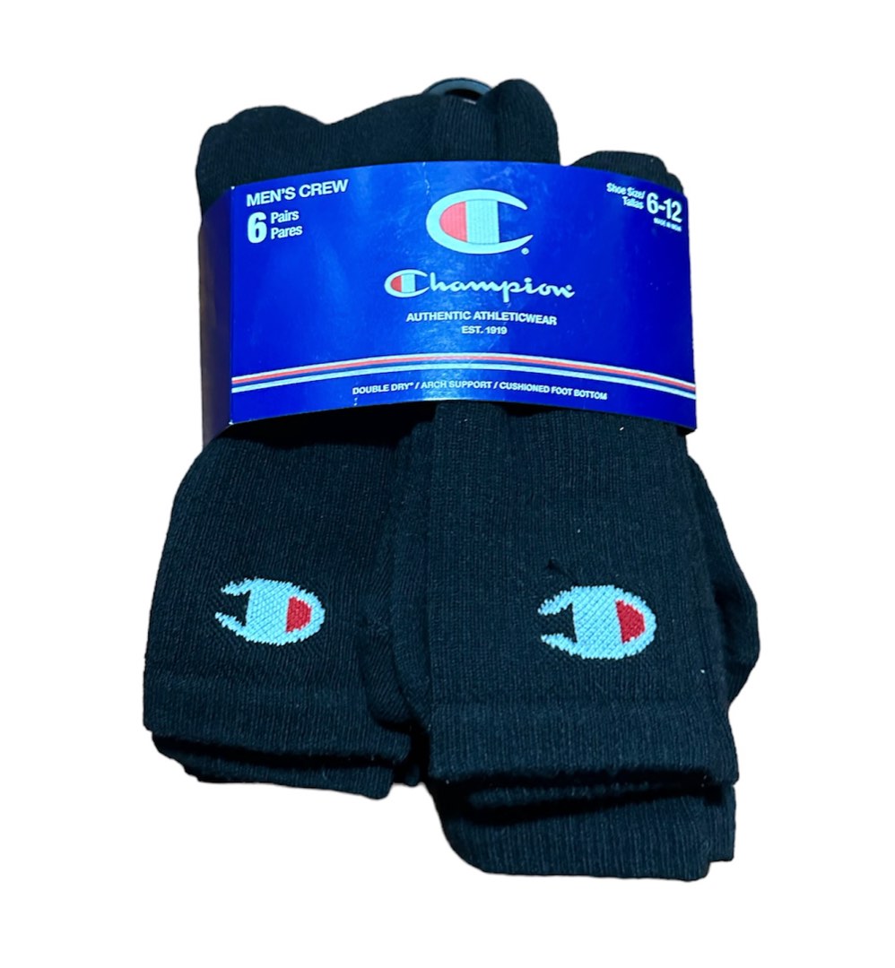 Champion Authentic Crew Black Socks, Men's Fashion, Watches ...