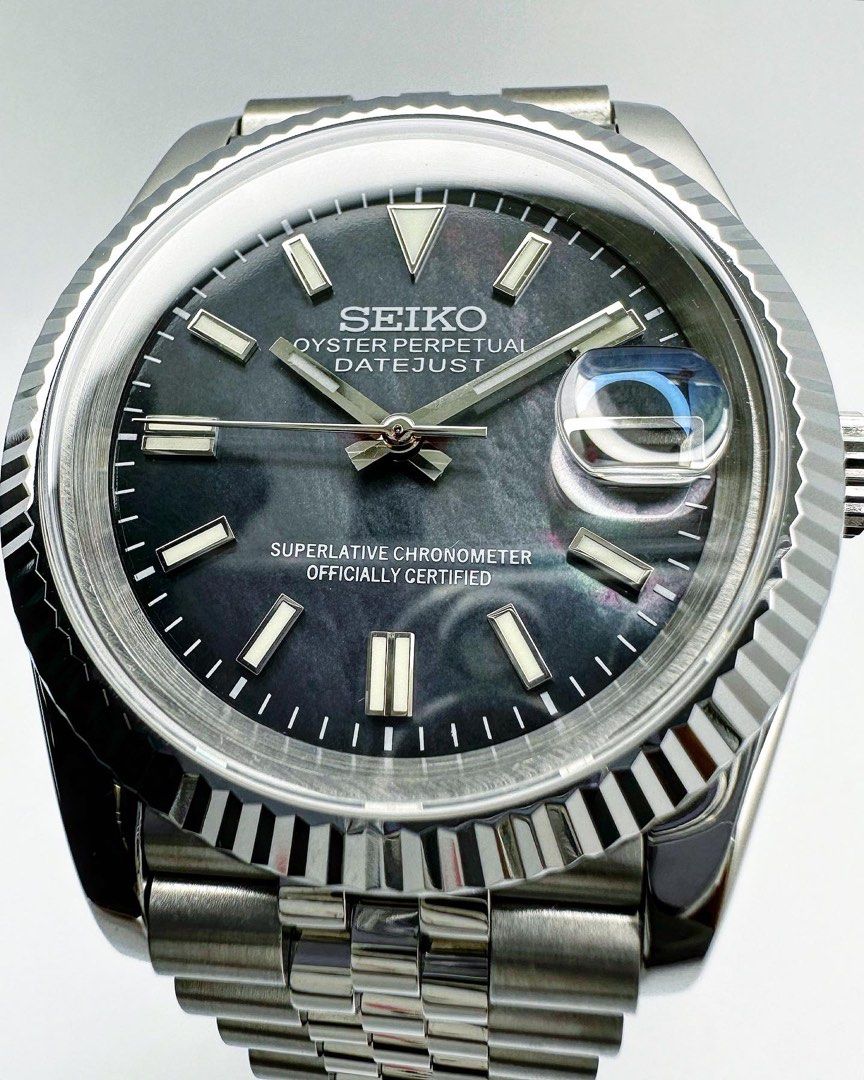 Custom Seiko Mod Premium Black MOP DateJust 39mm, Men's Fashion ...