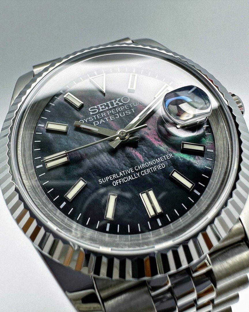 Custom Seiko Mod Premium Black MOP DateJust 39mm, Men's Fashion ...