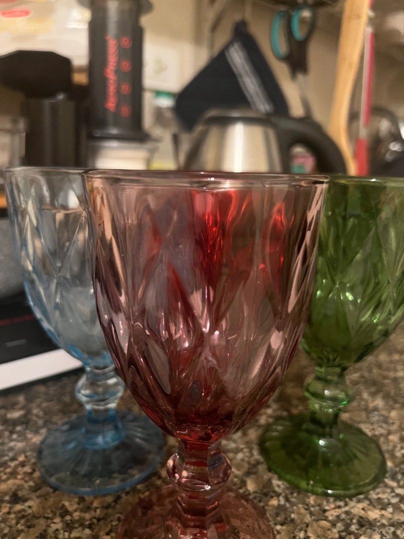 Diamond-cut water glass (4pc. set), Furniture & Home Living ...