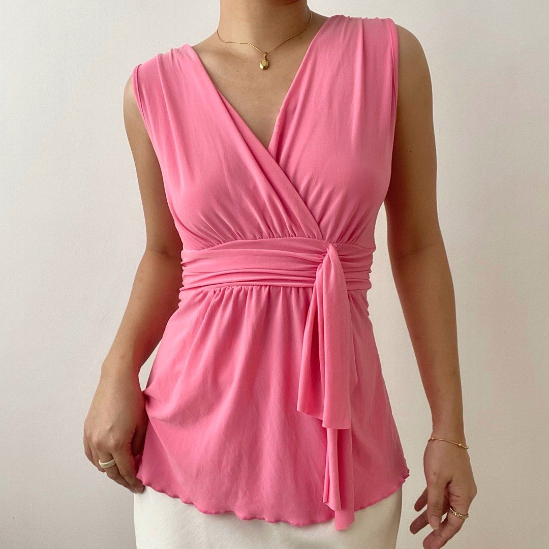 french rose pink top, Women's Fashion, Tops, Sleeveless on Carousell