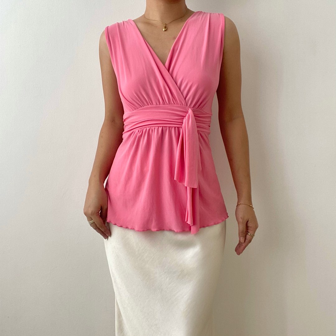 french rose pink top, Women's Fashion, Tops, Sleeveless on Carousell