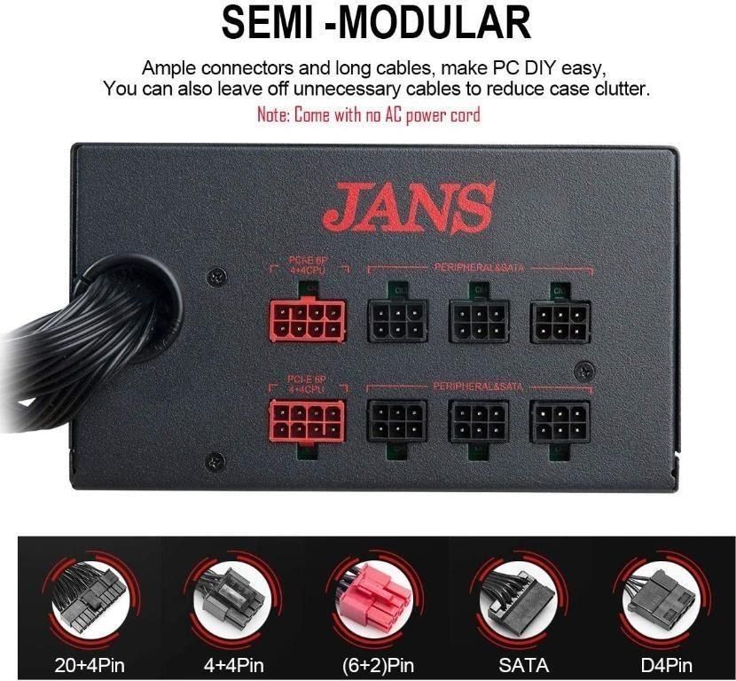 GOLDEN FIELD Power Supply Semi Modular with Low Noise Fan 650W ...