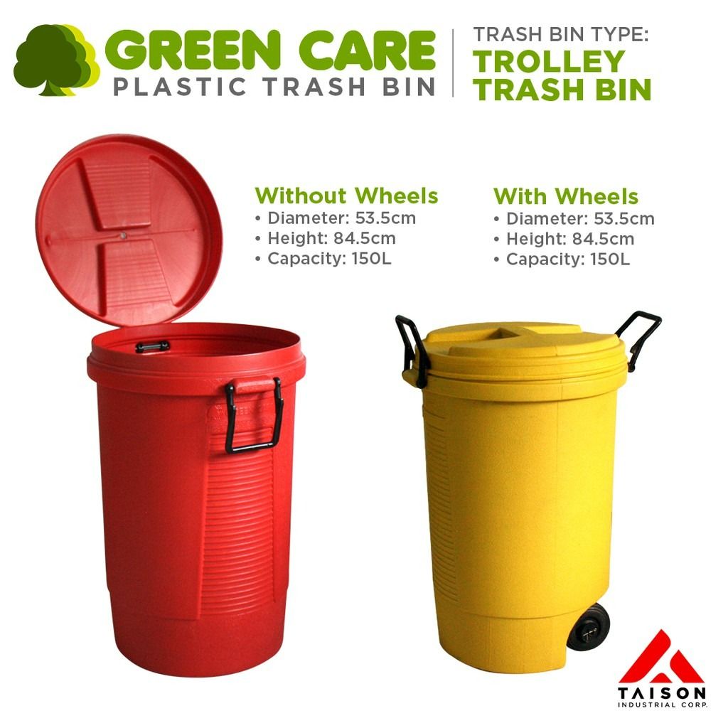 GREENCARE Round Plastic Trash Bin Color Green 150 Liters, Furniture ...