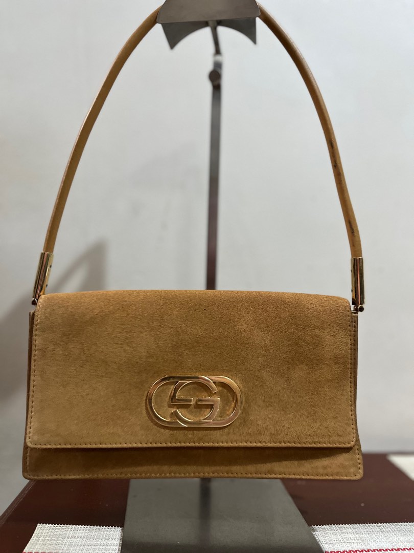 Gucci Vintage Tan Suede Rectangle Leather Strap, Luxury, Bags & Wallets ...