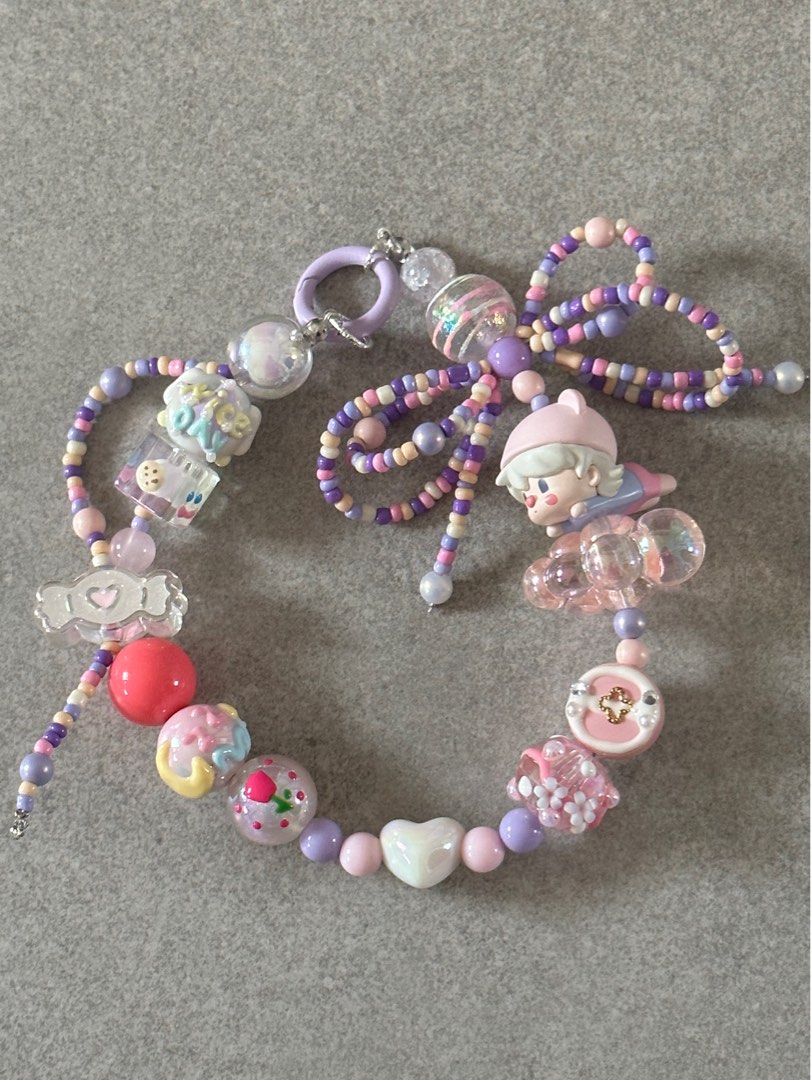 Handmade Authentic Popmart Dimoo hand drawn beads bag/phone strap ...